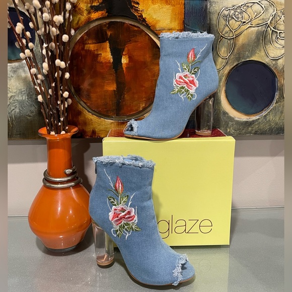 Glaze | Shoes | Nwt Glaze Open Toe Denim Boots | Poshmark